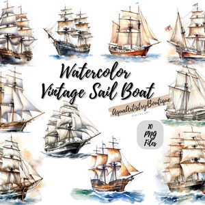 Watercolor Vintage Sail Boat | Digital Download | Wall Art | Watercolor ...