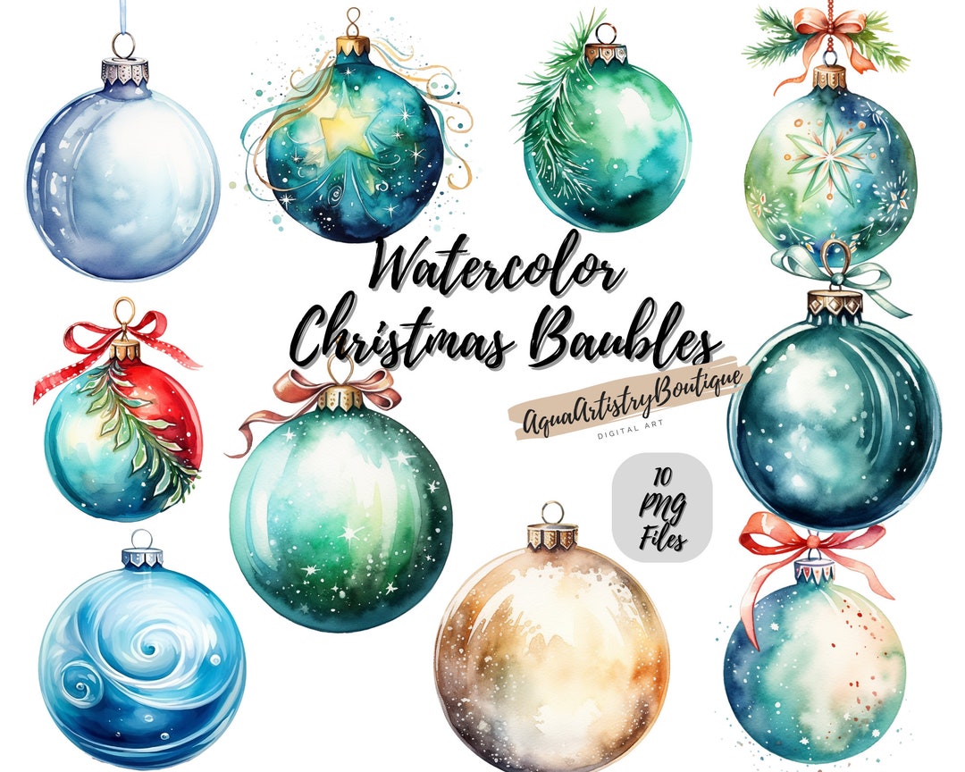 Watercolor Christmas Baubles | Digital Download | Wall Art |watercolor ...