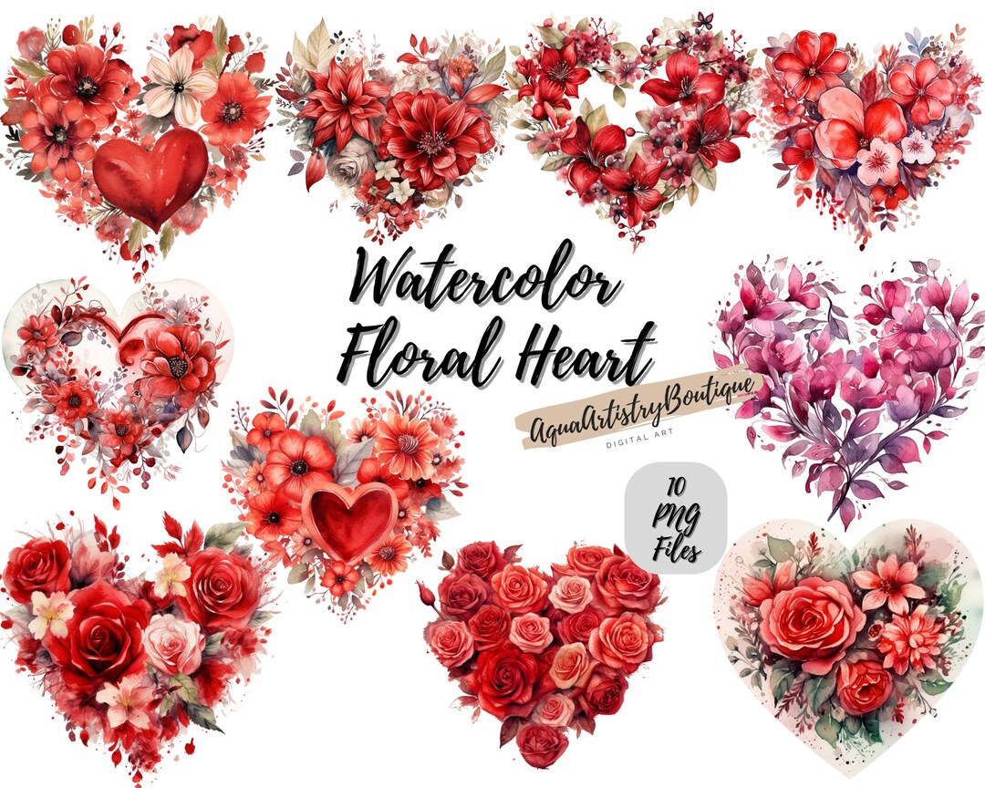 Watercolor Floral Heart | Digital Download | Wall Art |watercolor ...