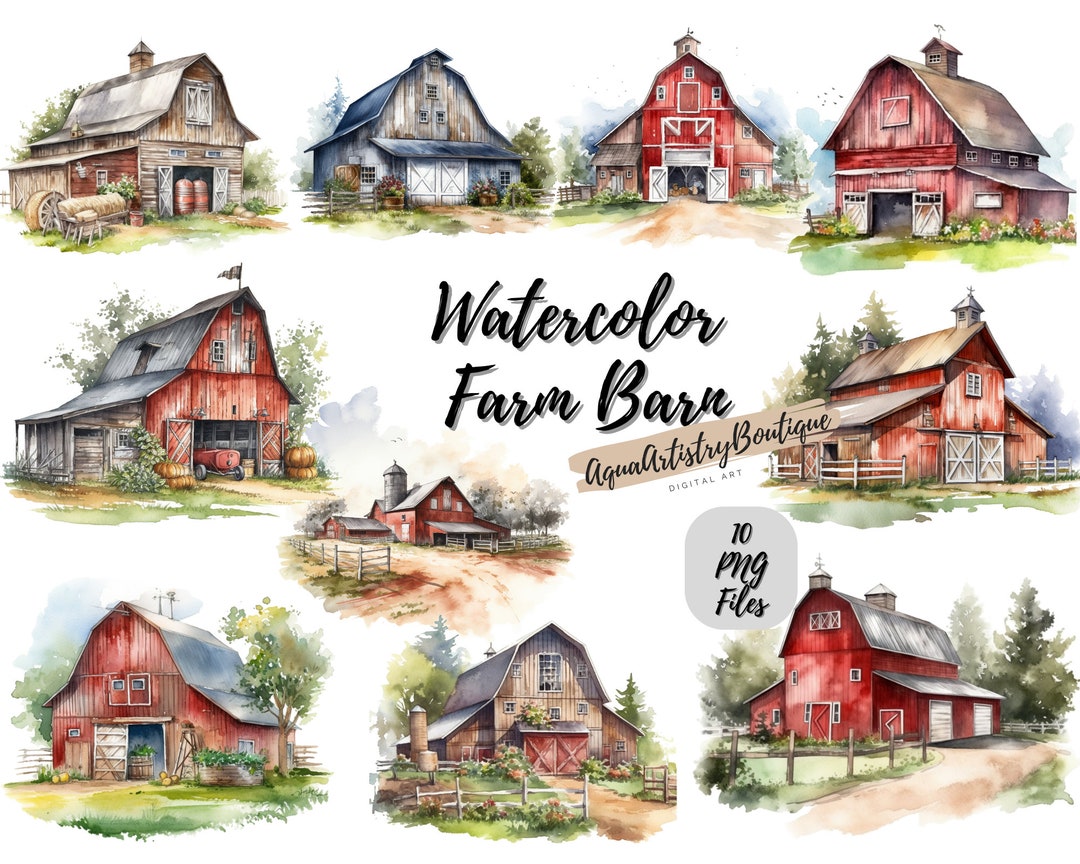 Watercolor Farm Barn | Digital Download | Wall Art | Watercolor Clipart ...