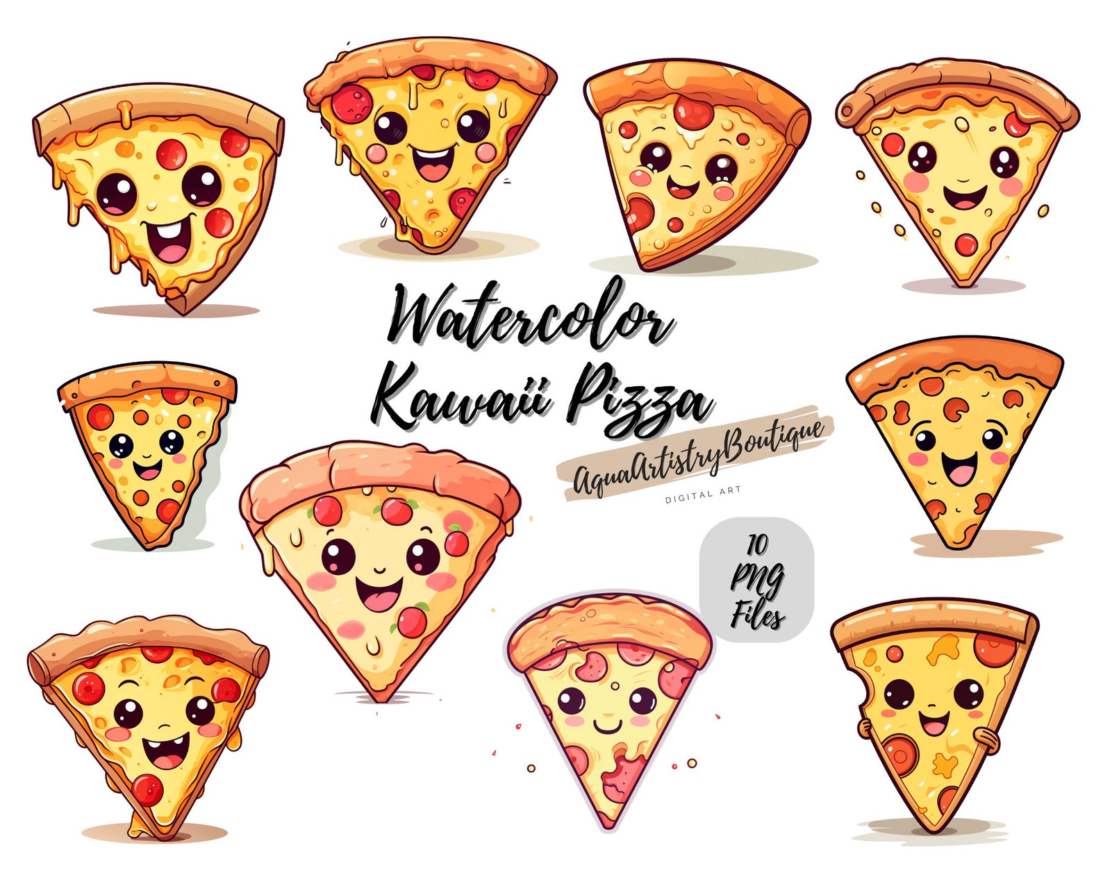 Watercolor Kawaii Pizza Digital Download Wall Art - Etsy
