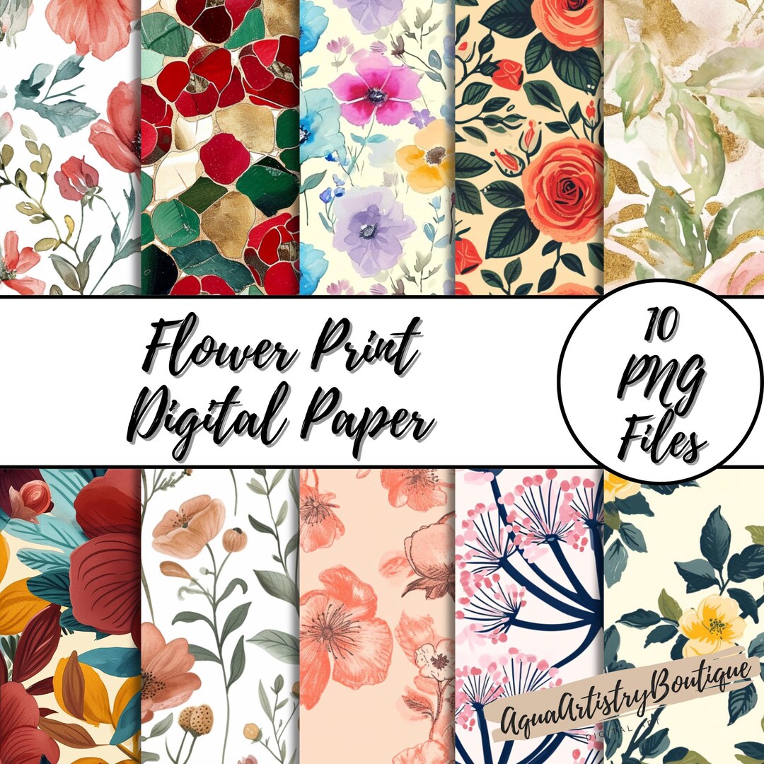 Flower Digital Paper Digital Download Floral Digital Paper Flower ...