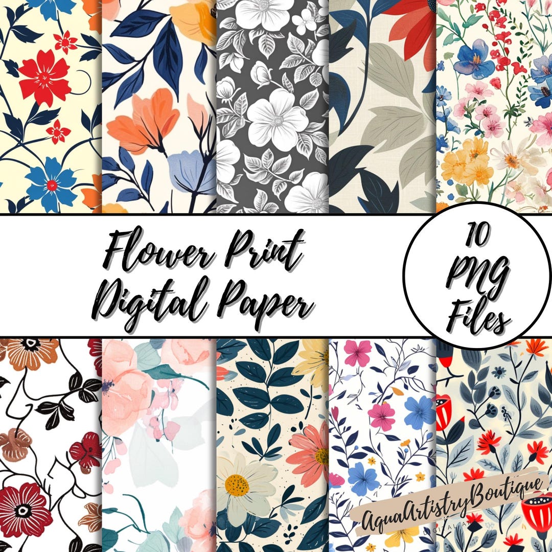 Flower Digital Paper Digital Download Floral Digital Paper Flower ...