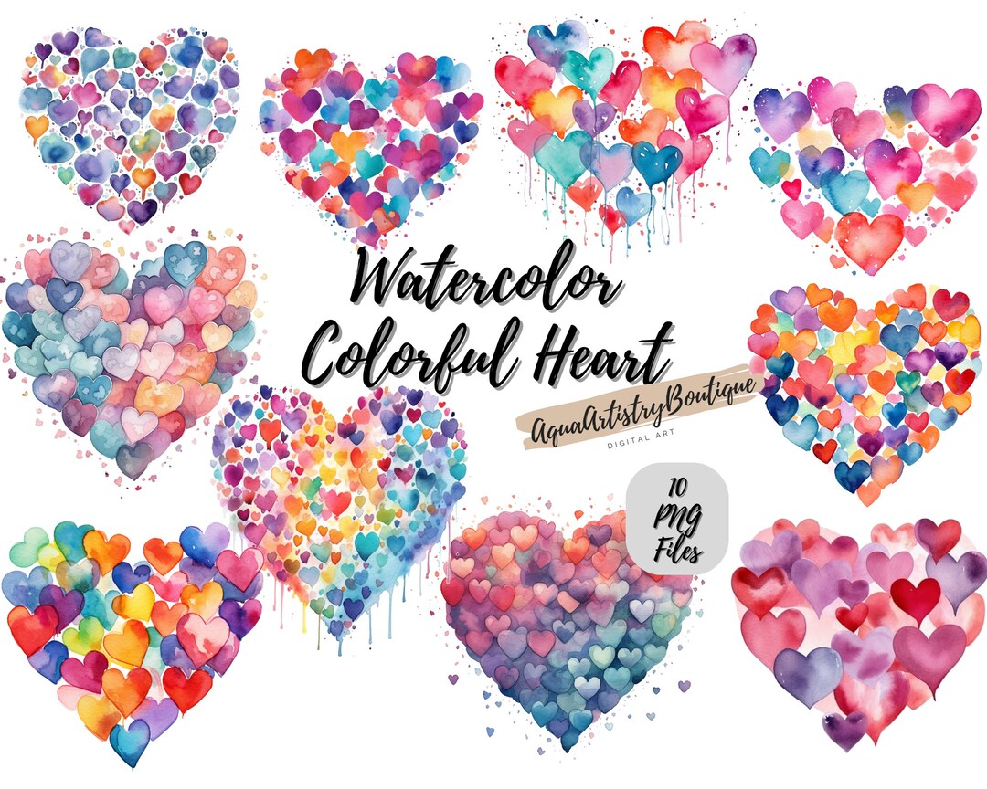 Watercolor Hearts | Digital Download | Wall Art |watercolor Clipart ...