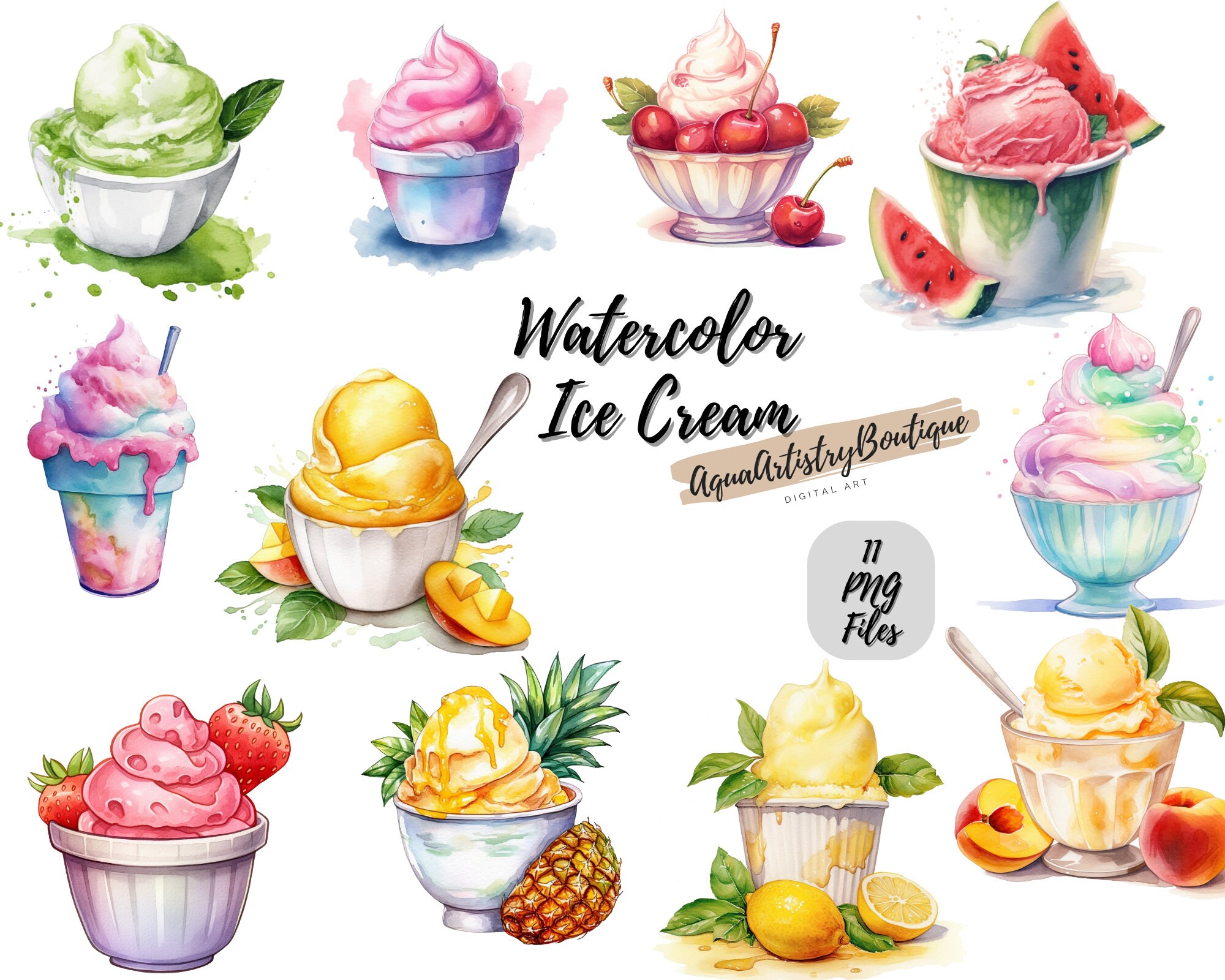 Watercolor Ice Cream Digital Download Wall Art - Etsy