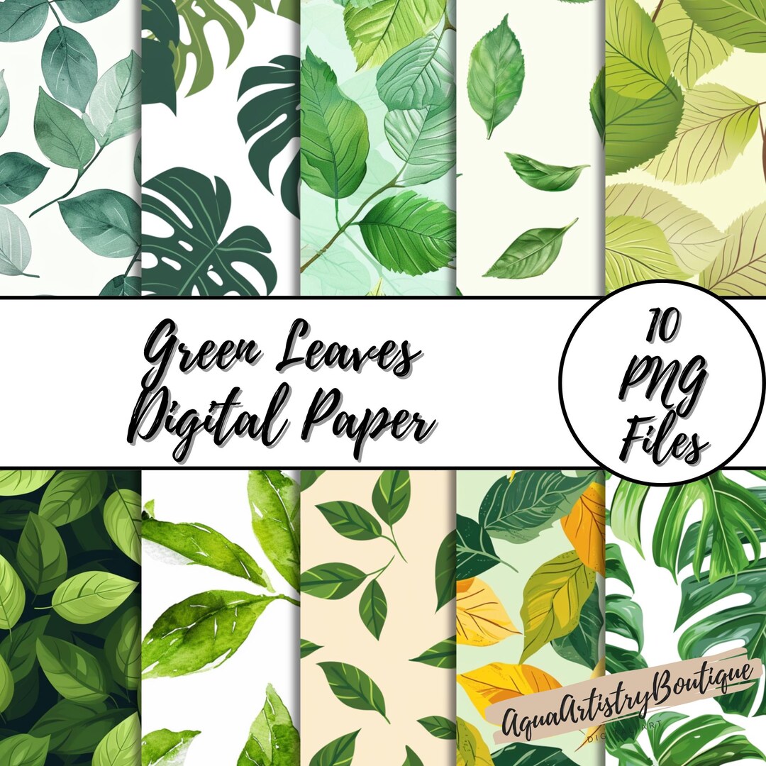 Green Leaves Flower Digital Paper | Digital Download | Floral Digital ...