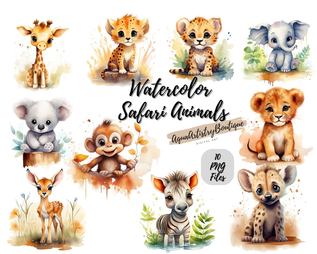 Watercolor Baby Safari Animals Digital Download Wall Art Watercolor ...