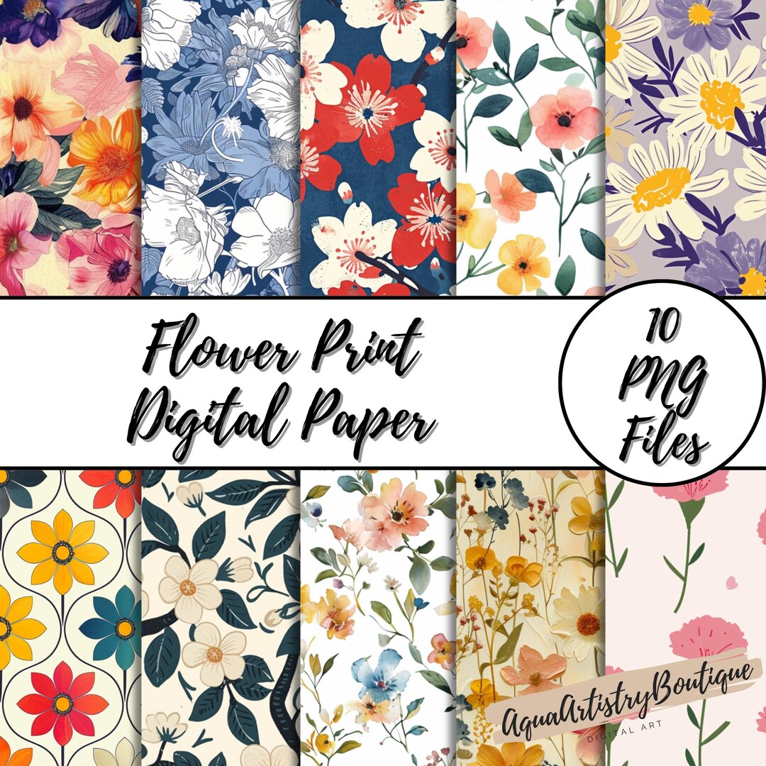 Flower Digital Paper | Digital Download | Floral Digital Paper | Flower ...