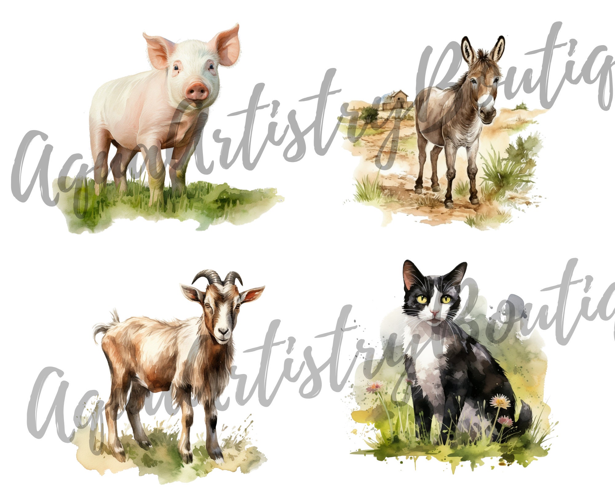 Watercolor Farm Animals Digital Download Wall Art - Etsy
