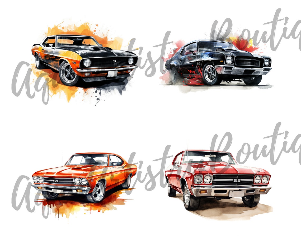 Watercolor Vintage Muscle Cars Digital Download Wall Art - Etsy
