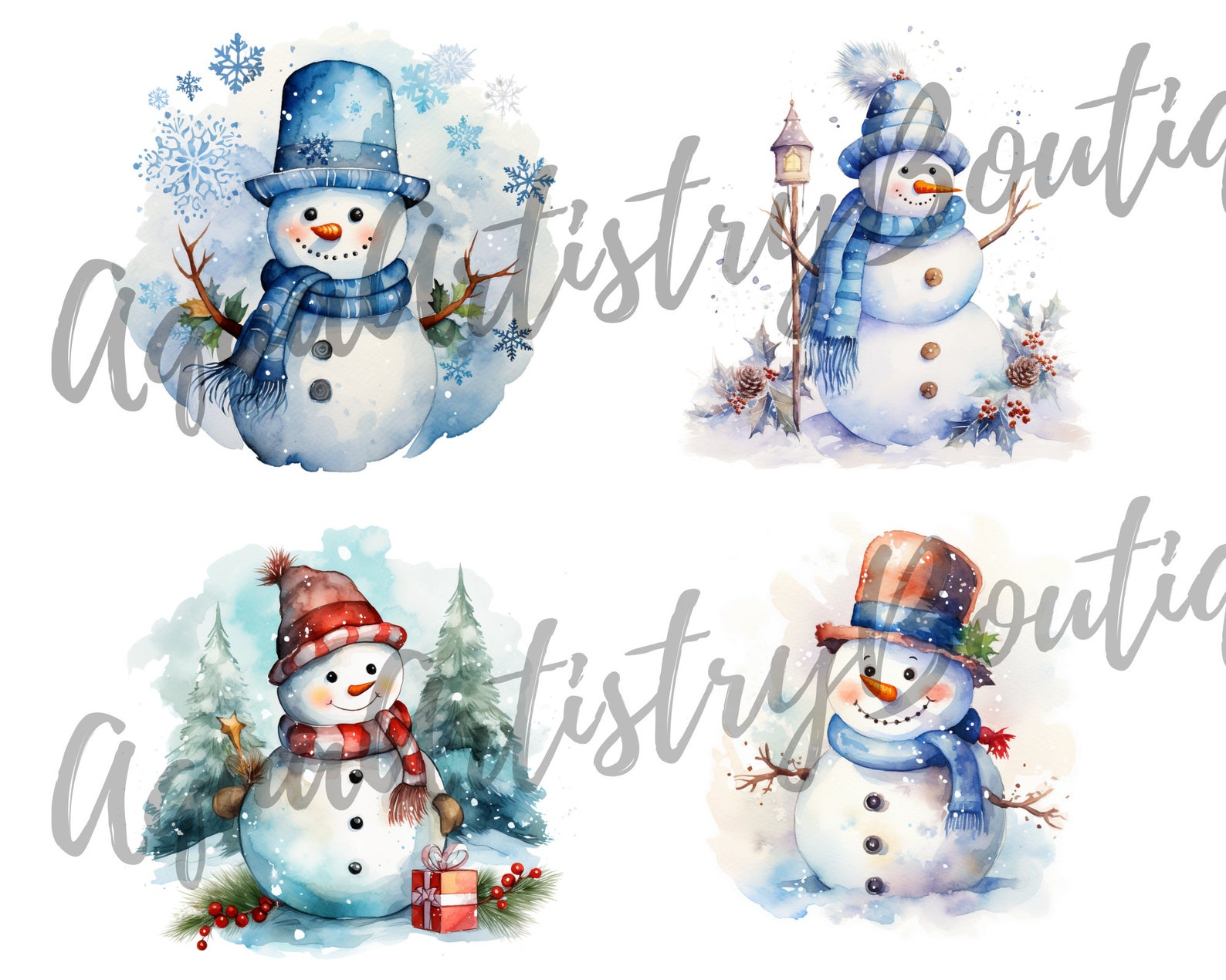 Watercolor Snowman Digital Download Wall Art Watercolor - Etsy