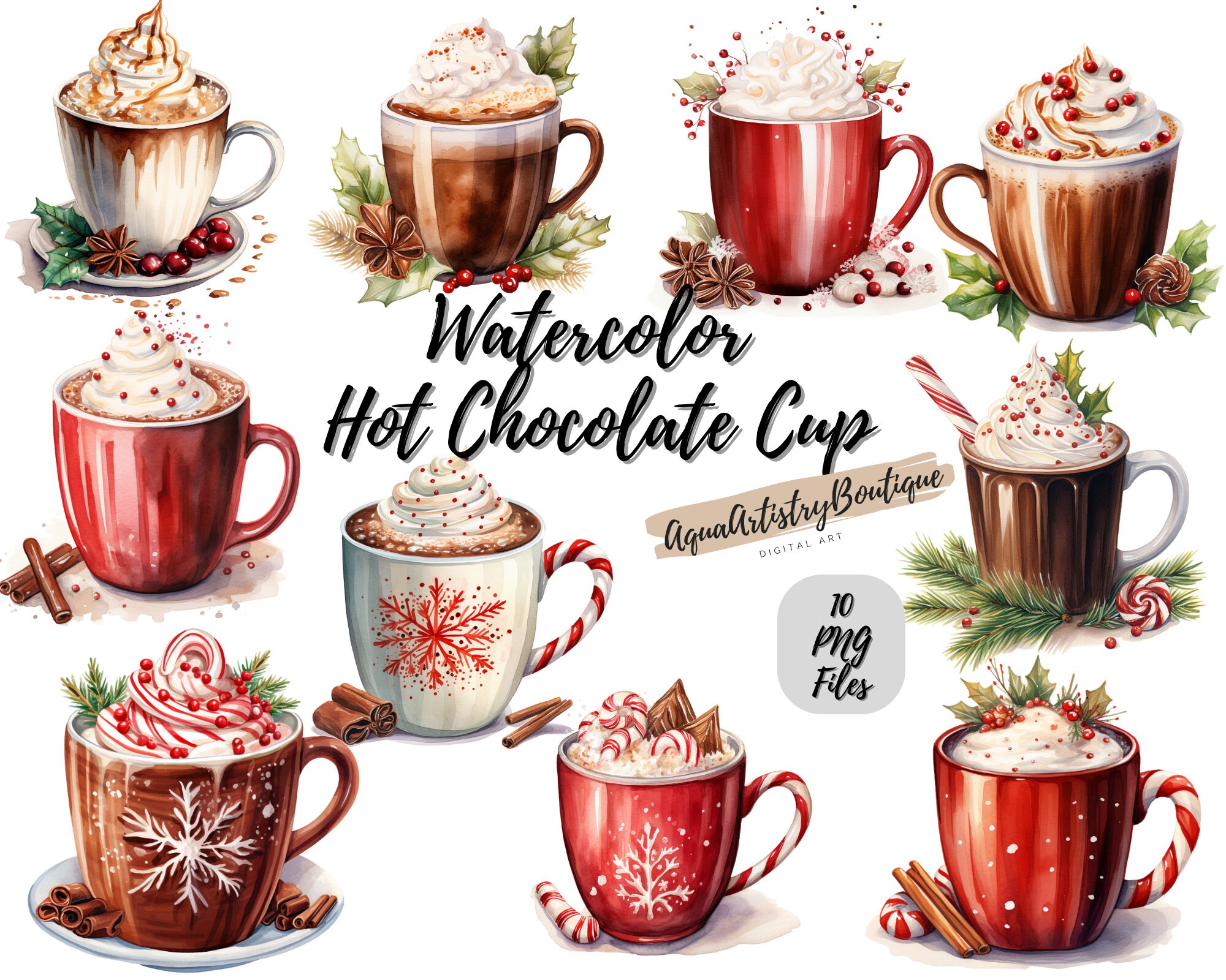 Watercolor Christmas Hot Chocolate Digital Download Wall - Etsy