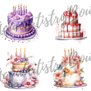 Watercolor Birthday Cake | Digital Download | Wall Art | Watercolor ...