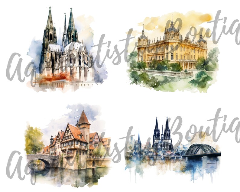 Watercolor Germany Scenery Digital Download Wall Art - Etsy