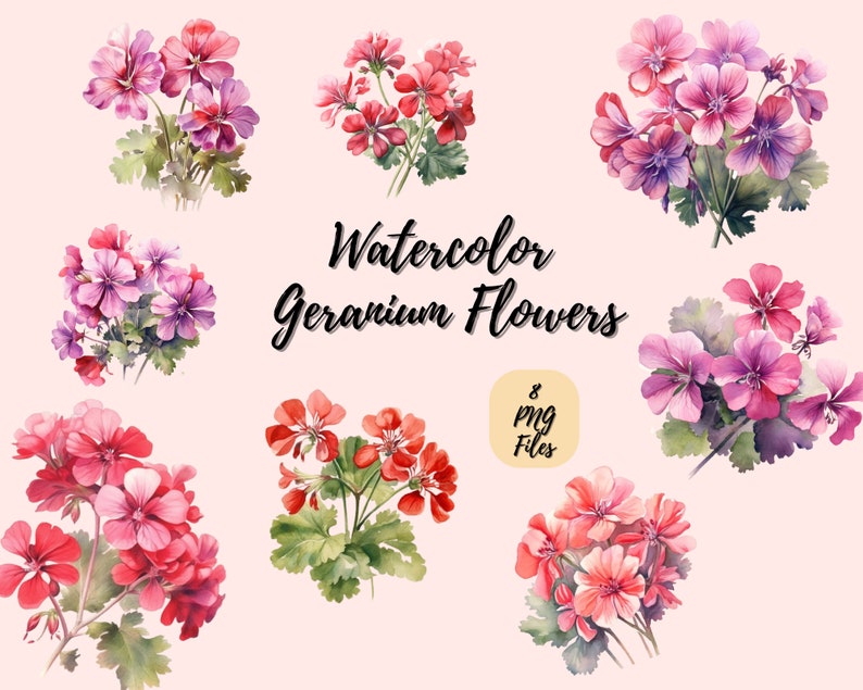 Watercolor Geranium Digital Download Wall Art Watercolor - Etsy