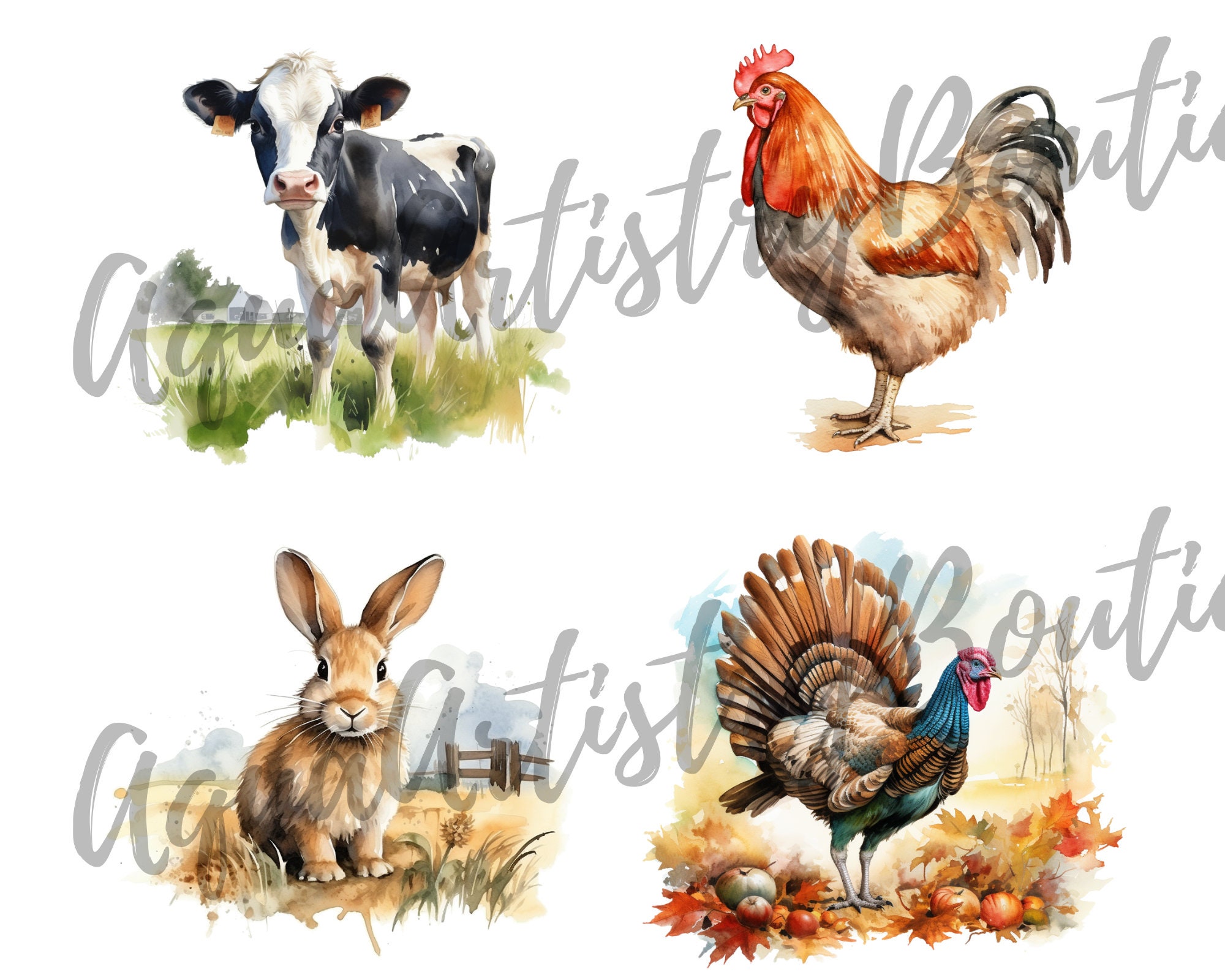 Watercolor Farm Animals Digital Download Wall Art - Etsy