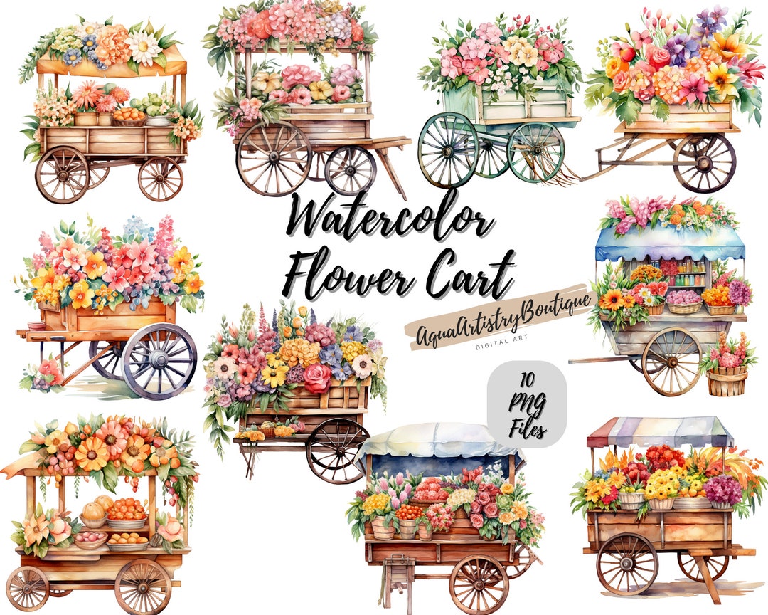 Watercolor Flower Cart | Digital Download | Wall Art | Watercolor ...