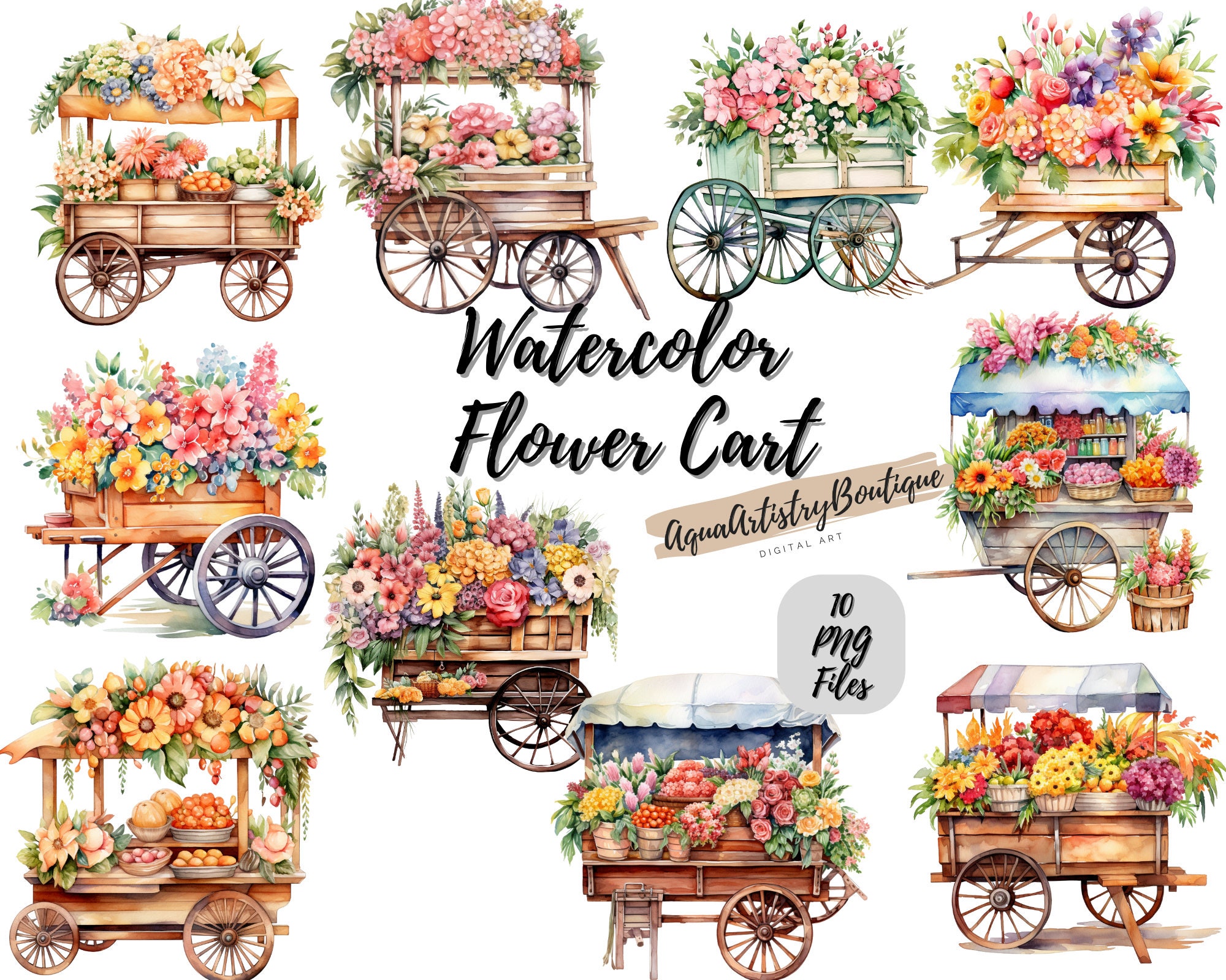 Watercolor Flower Cart Digital Download Wall Art - Etsy