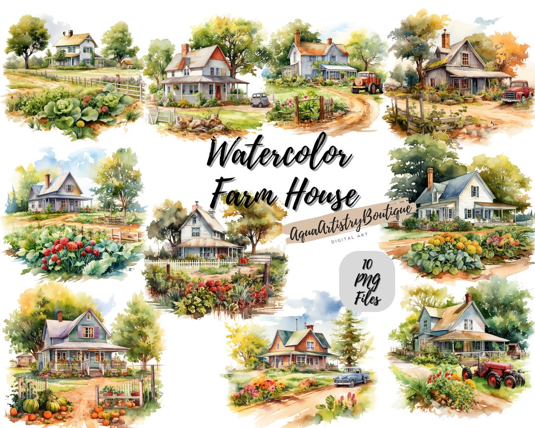 Watercolor Farm House | Digital Download | Wall Art | Watercolor ...
