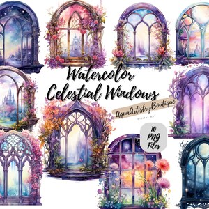 Watercolor Celestial Windows | Digital Download | Wall Art | Watercolor Clipart | Window PNG ...