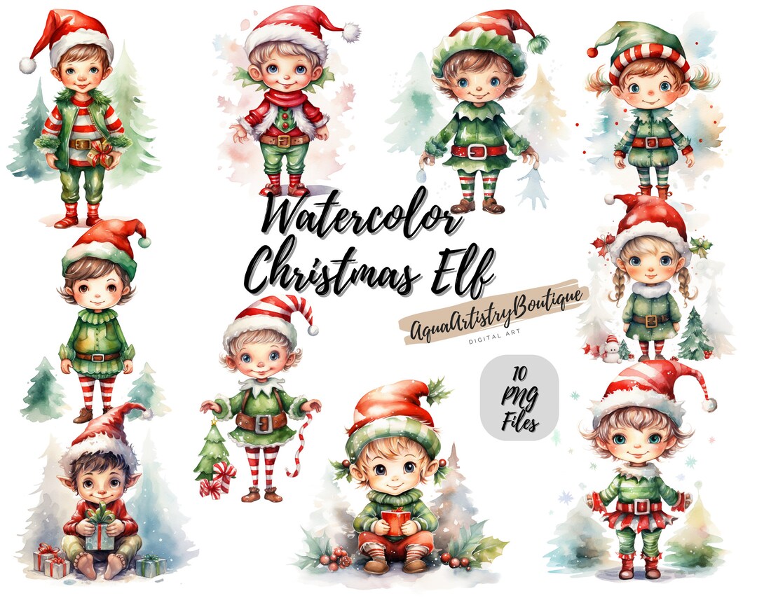 Watercolor Christmas Elf | Digital Download | Wall Art | Watercolor ...