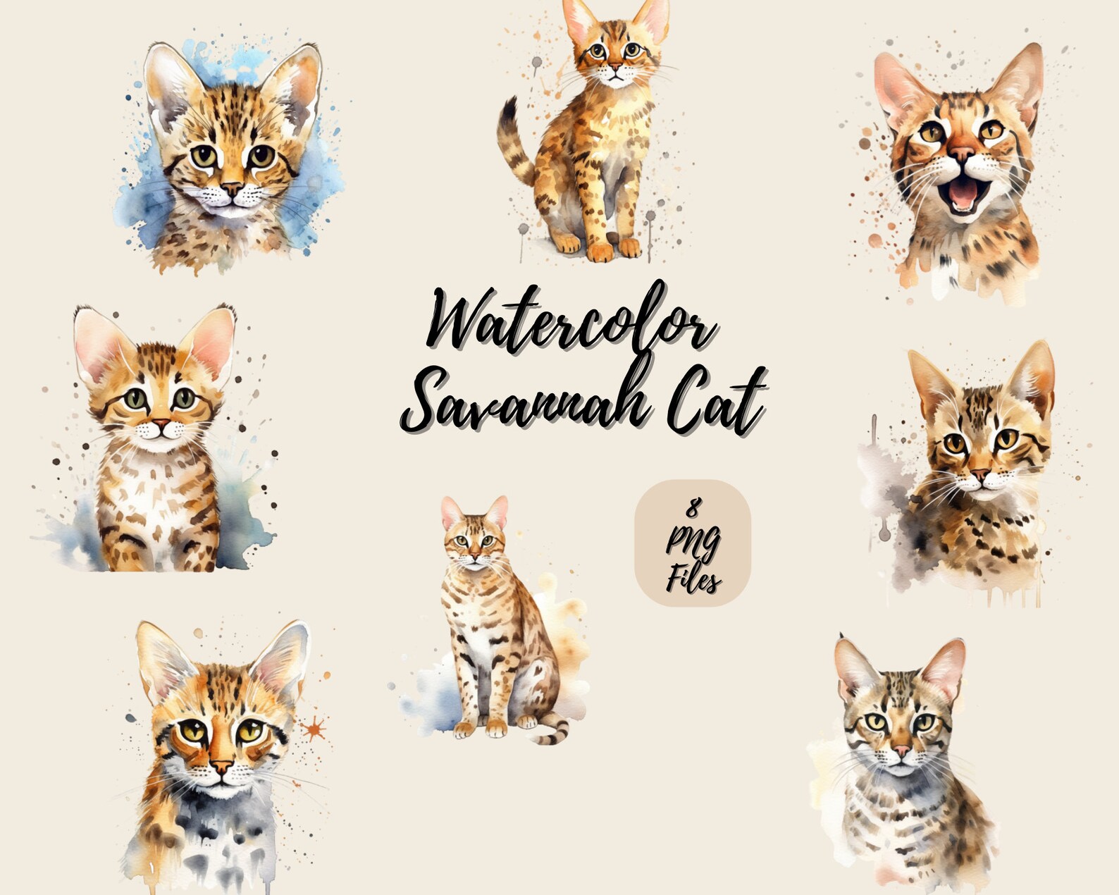 Watercolor Savannah Cat Digital Download Wall Art - Etsy