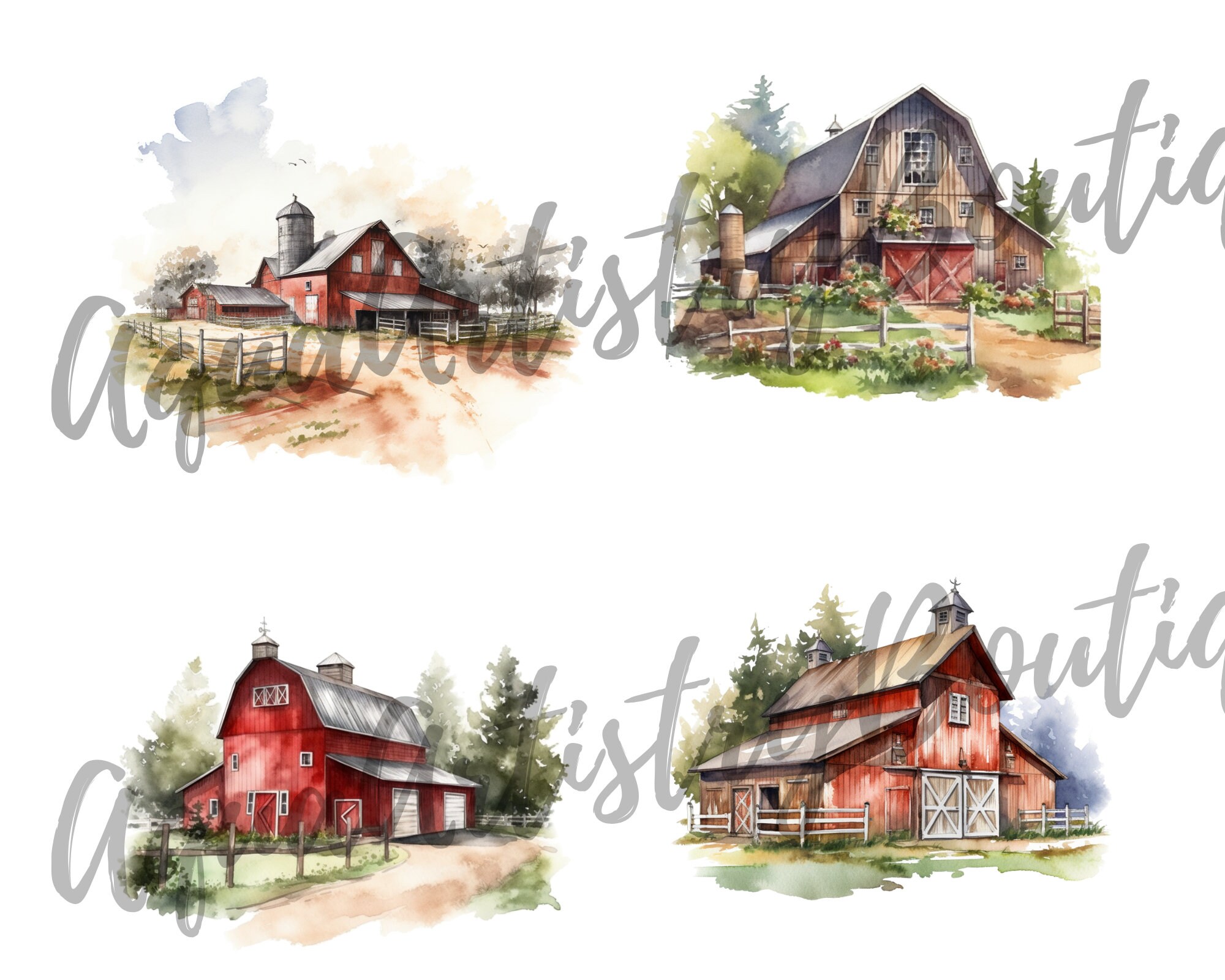 Watercolor Farm Barn Digital Download Wall Art - Etsy