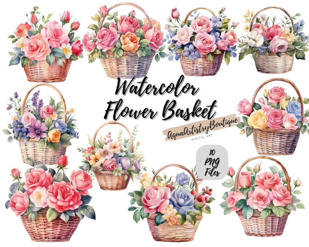 Watercolor Flower Basket | Digital Download | Wall Art | Watercolor ...