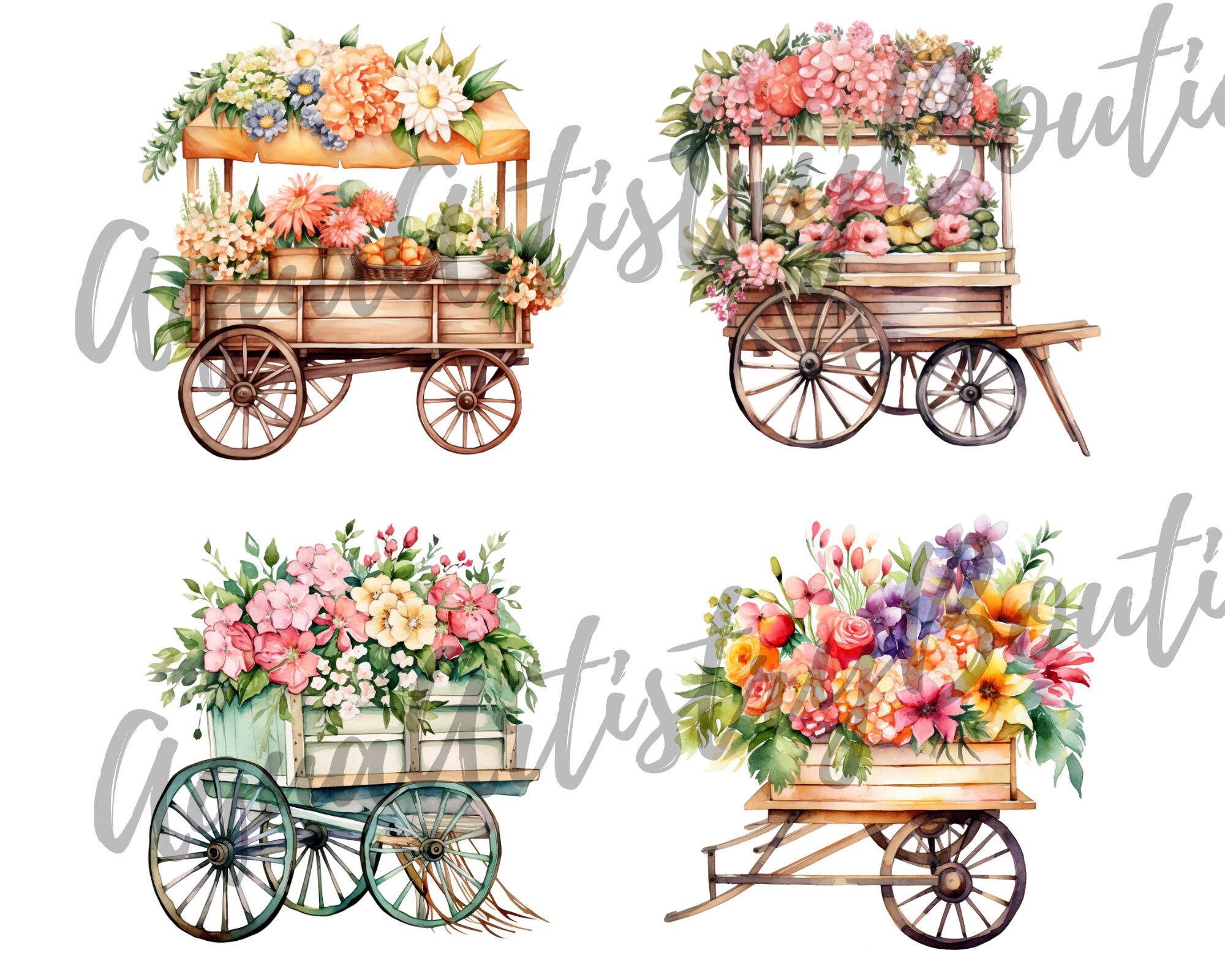 Watercolor Flower Cart Digital Download Wall Art - Etsy