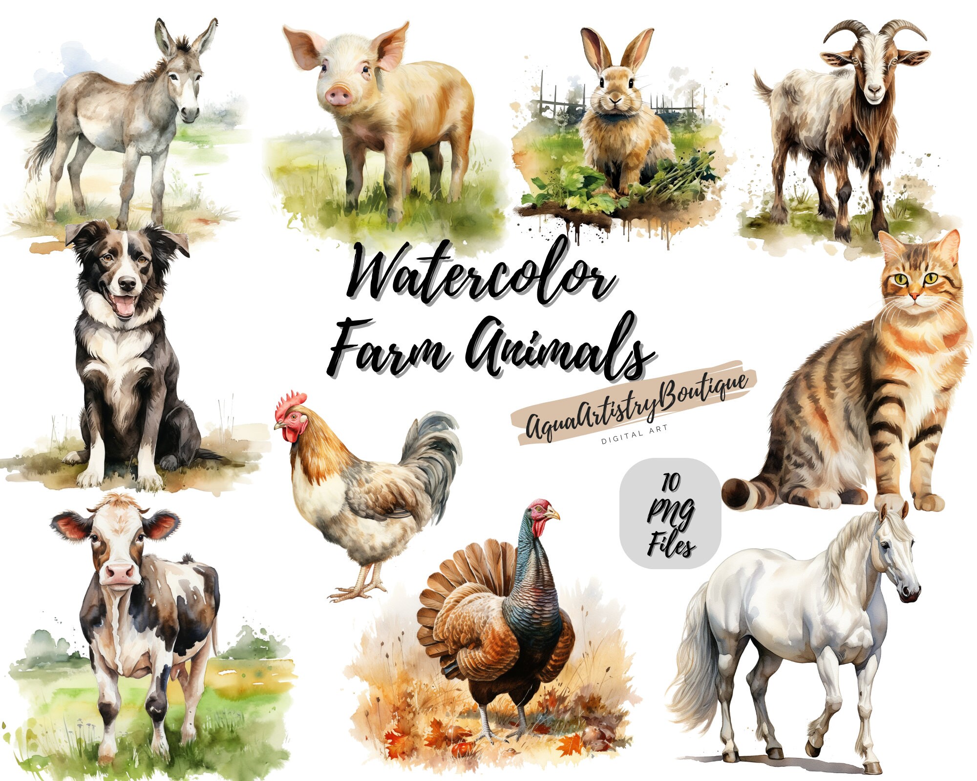 Watercolor Farm Animals Digital Download Wall Art - Etsy