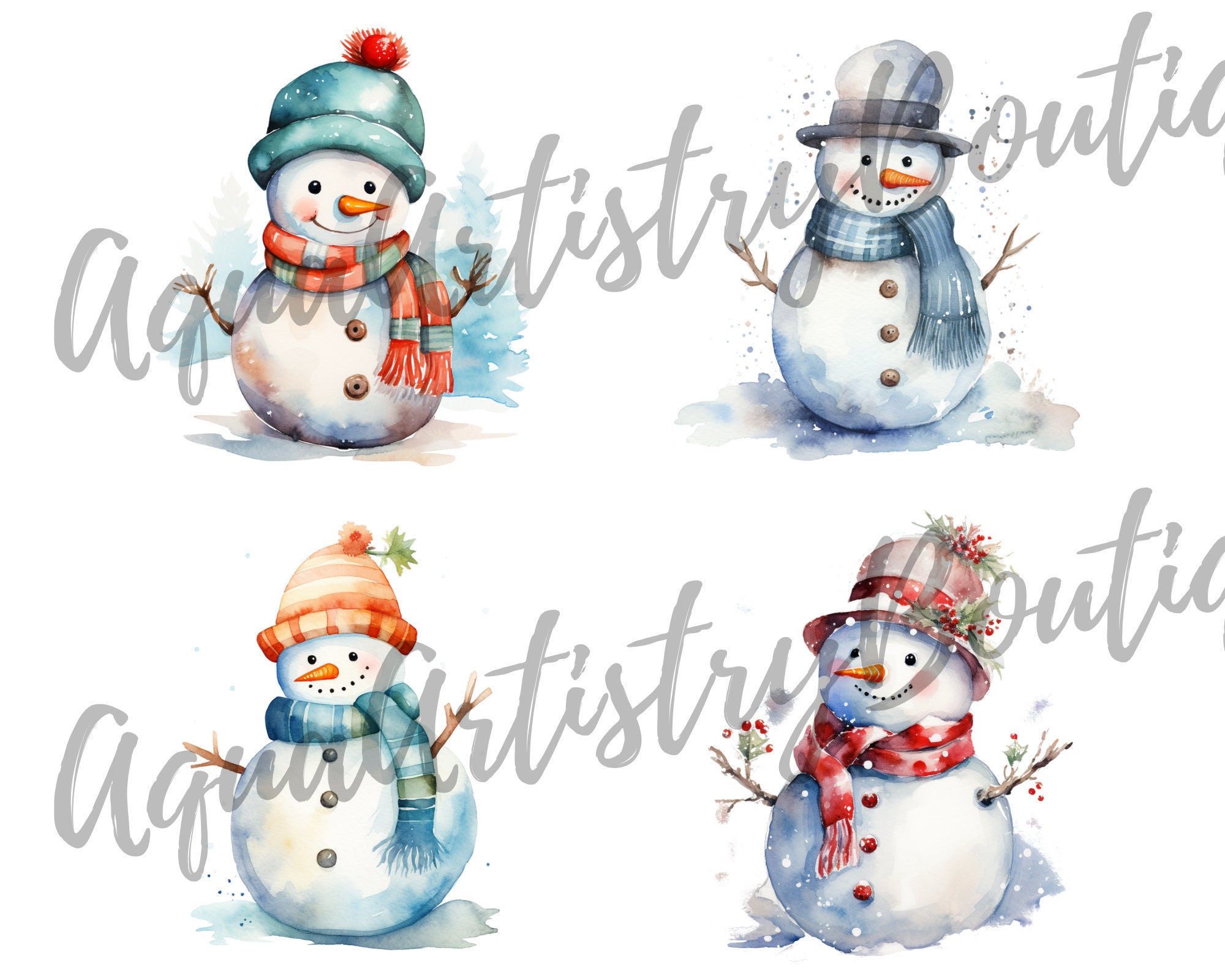 Watercolor Snowman Digital Download Wall Art Watercolor - Etsy