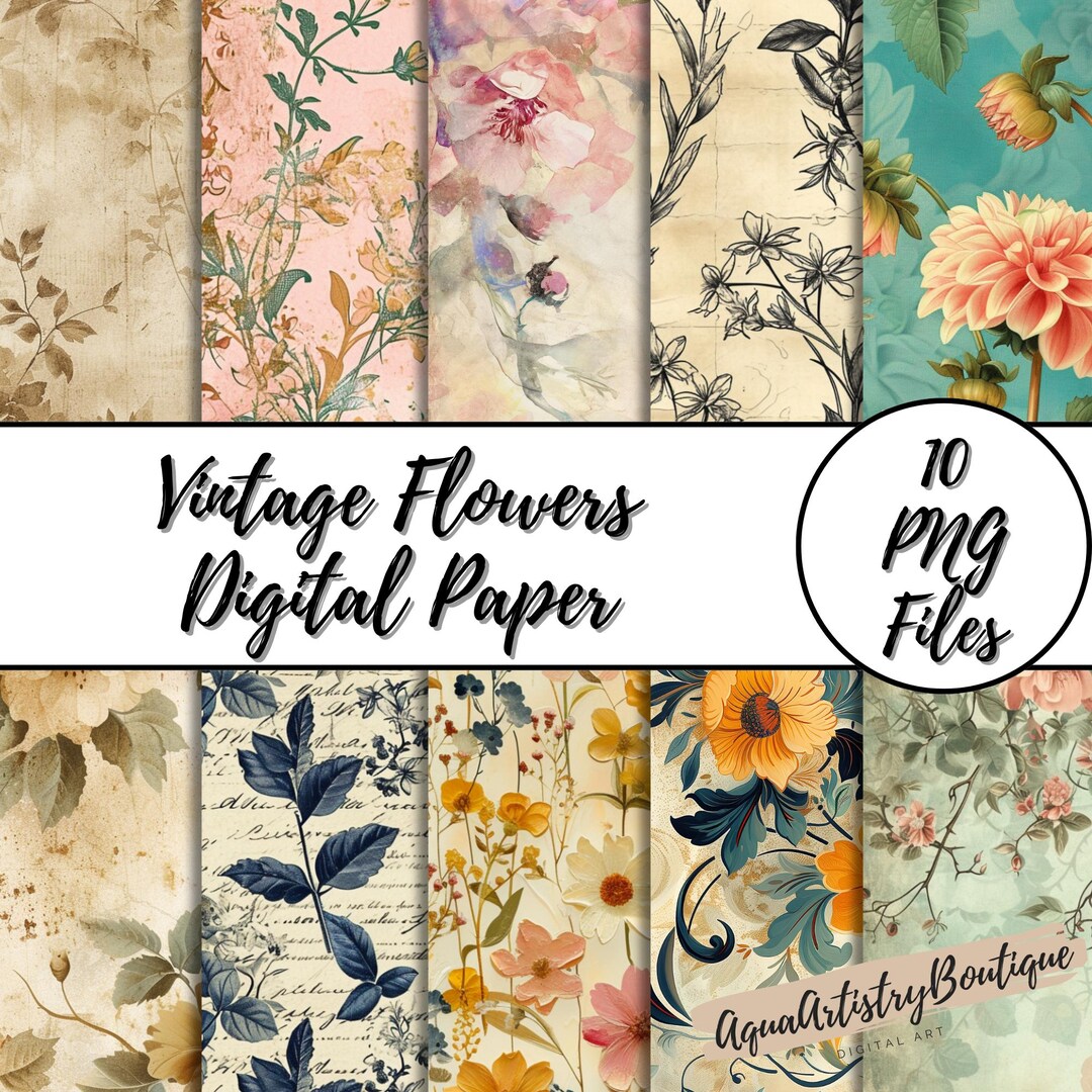 Vintage Flowers Digital Paper | Floral Background | Floral Digital ...