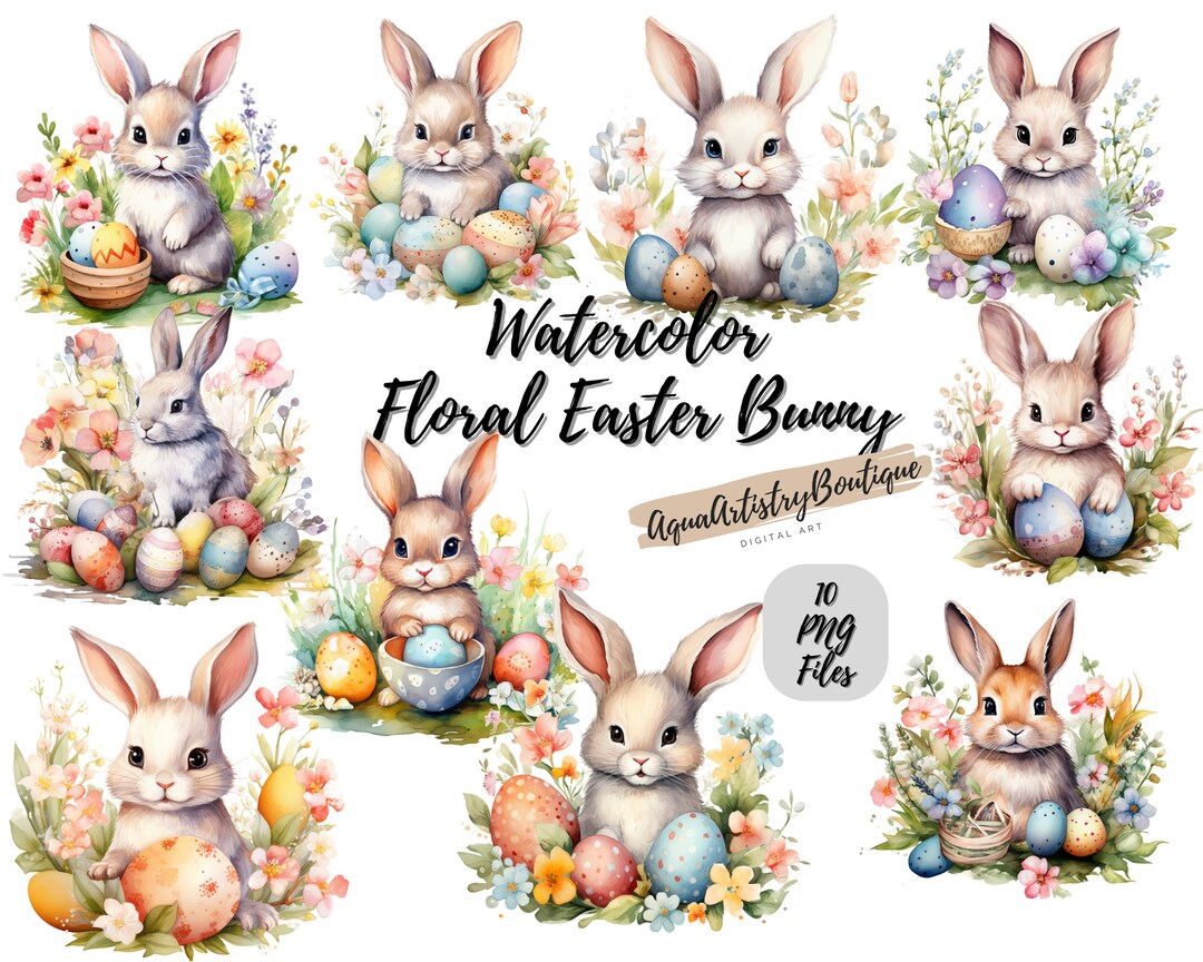 Watercolor Floral Easter Bunny | Digital Download | Wall Art ...