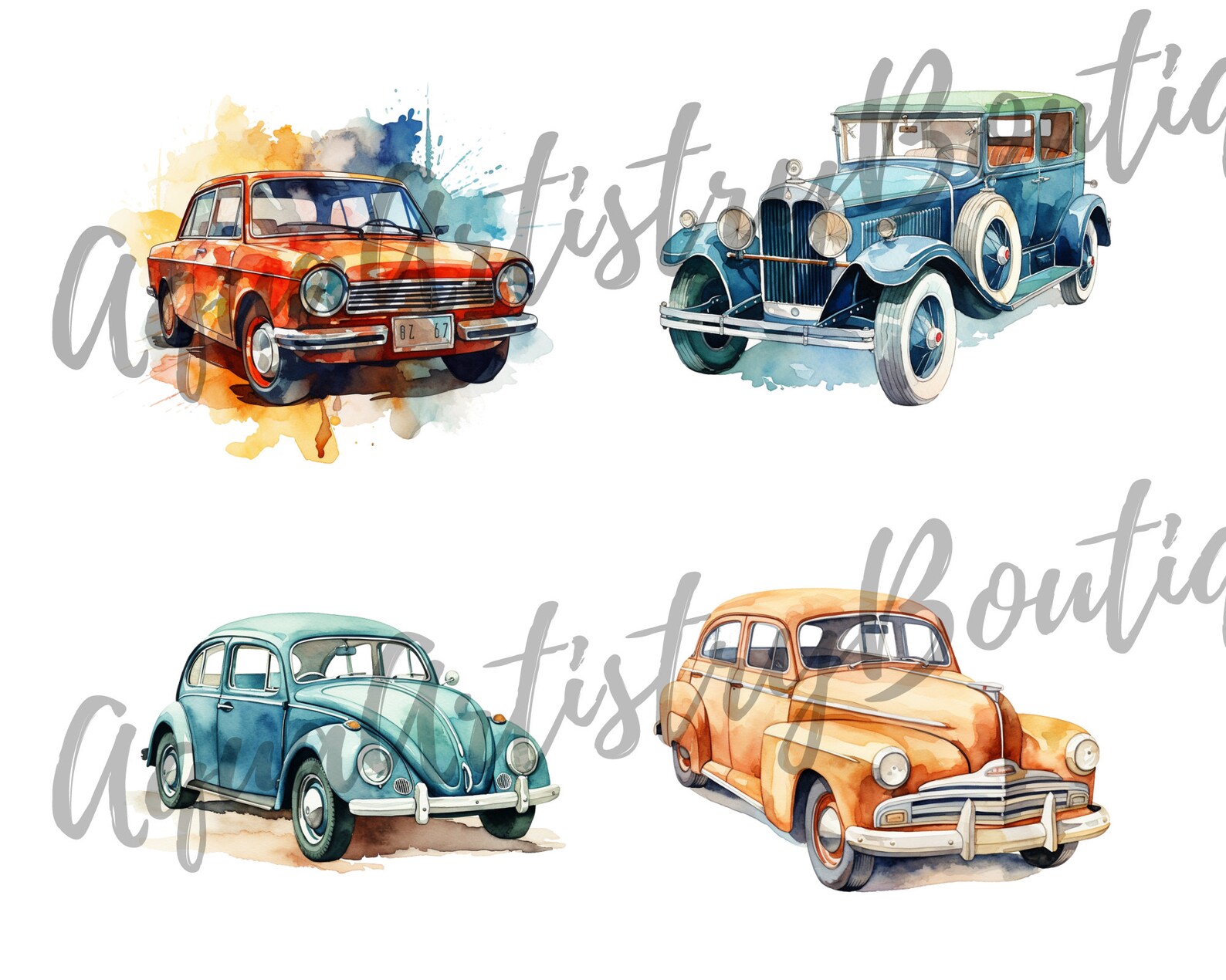 Watercolor Vintage Cars Digital Download Wall Art - Etsy