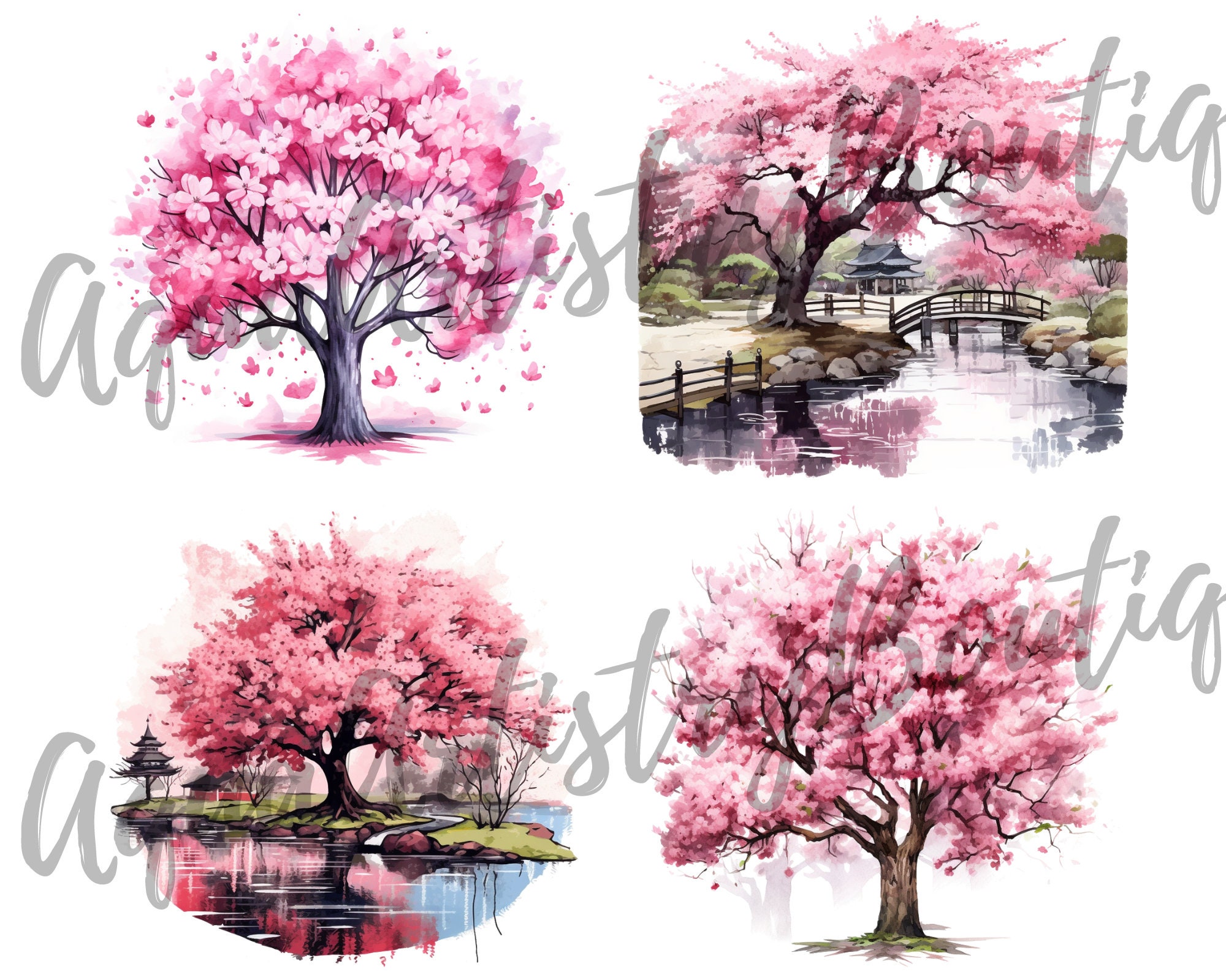 Watercolor Sakura Tree Digital Download Wall Art - Etsy