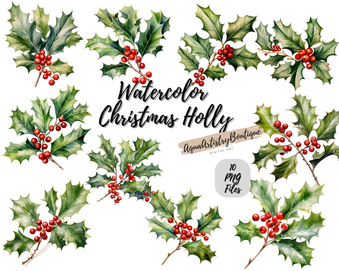 Watercolor Christmas Holly | Digital Download | Wall Art | Watercolor ...