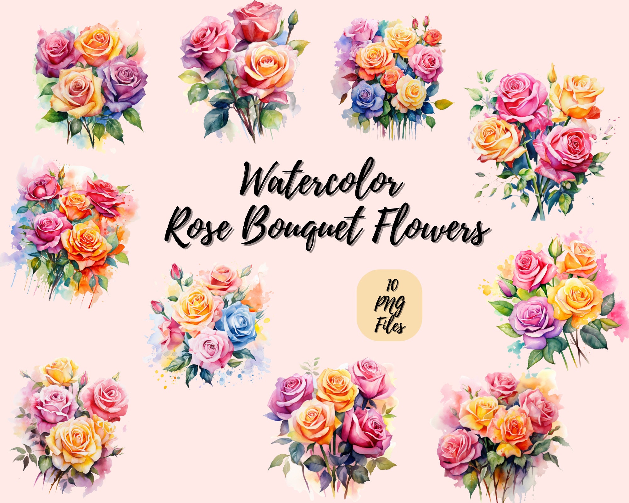 Watercolor Rose Bouquet Digital Download Wall Art - Etsy