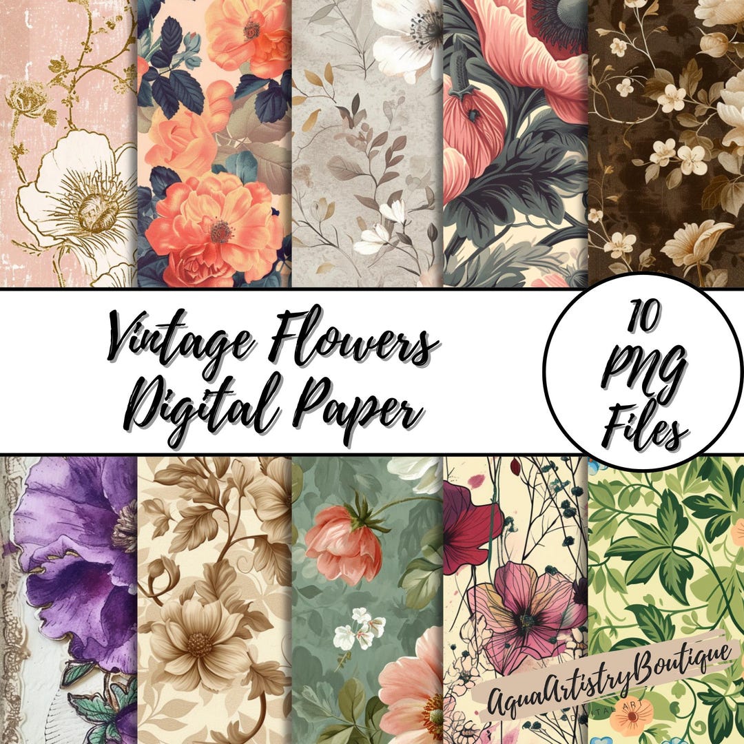 Vintage Flowers Digital Paper | Floral Background | Floral Digital ...