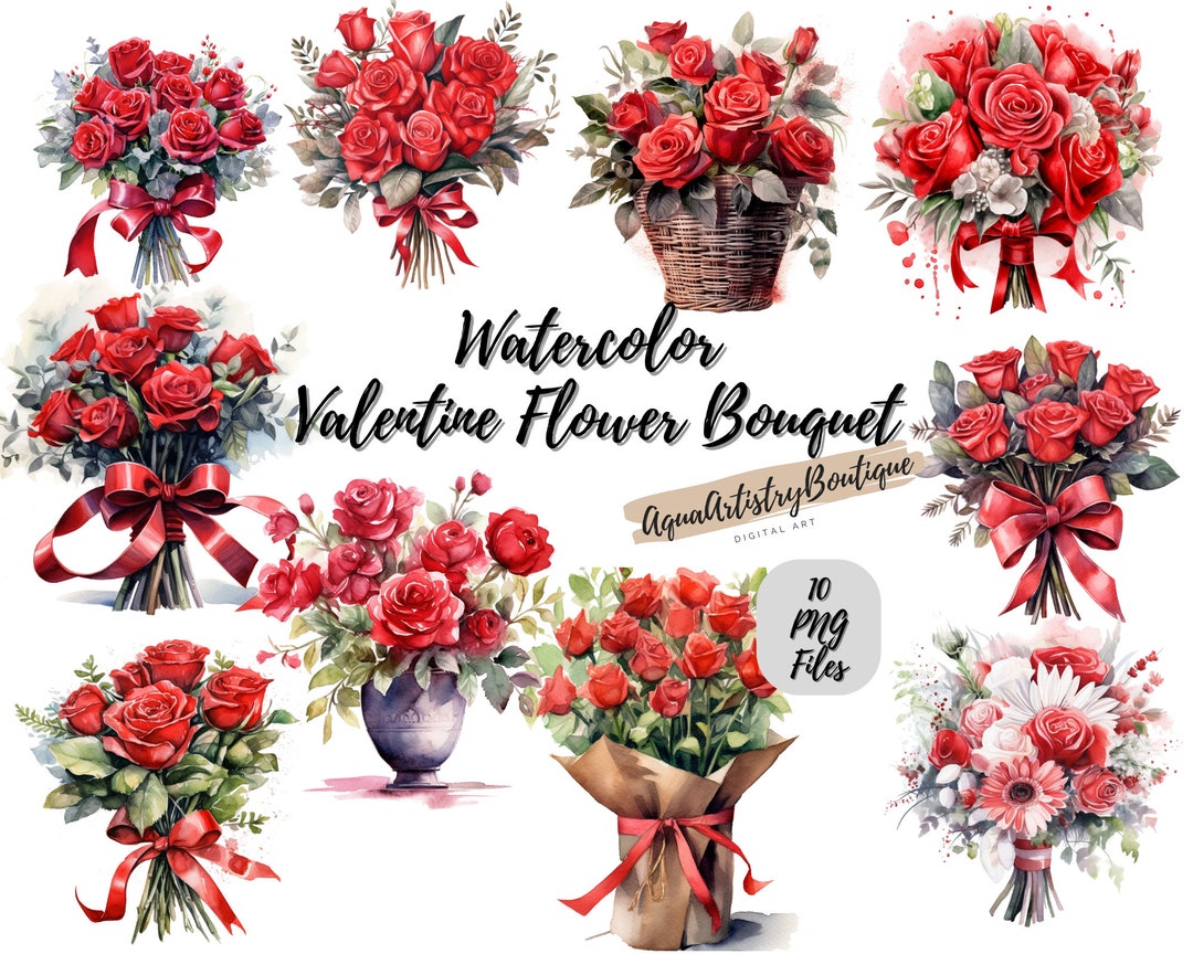 Watercolor Valentine Flower Bouquet |digital Download|wall Art ...