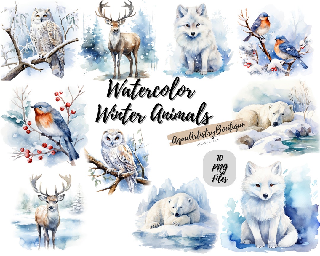 Watercolor Winter Animals | Digital Download | Wall Art |watercolor ...