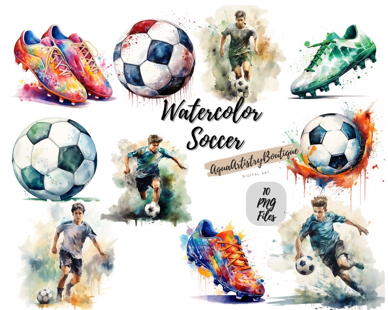 Watercolor Soccer Digital Download Wall Art Watercolor Clipart Soccer ...