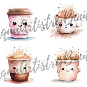 Watercolor Kawaii Coffee | Digital Download | Wall Art | Watercolor ...