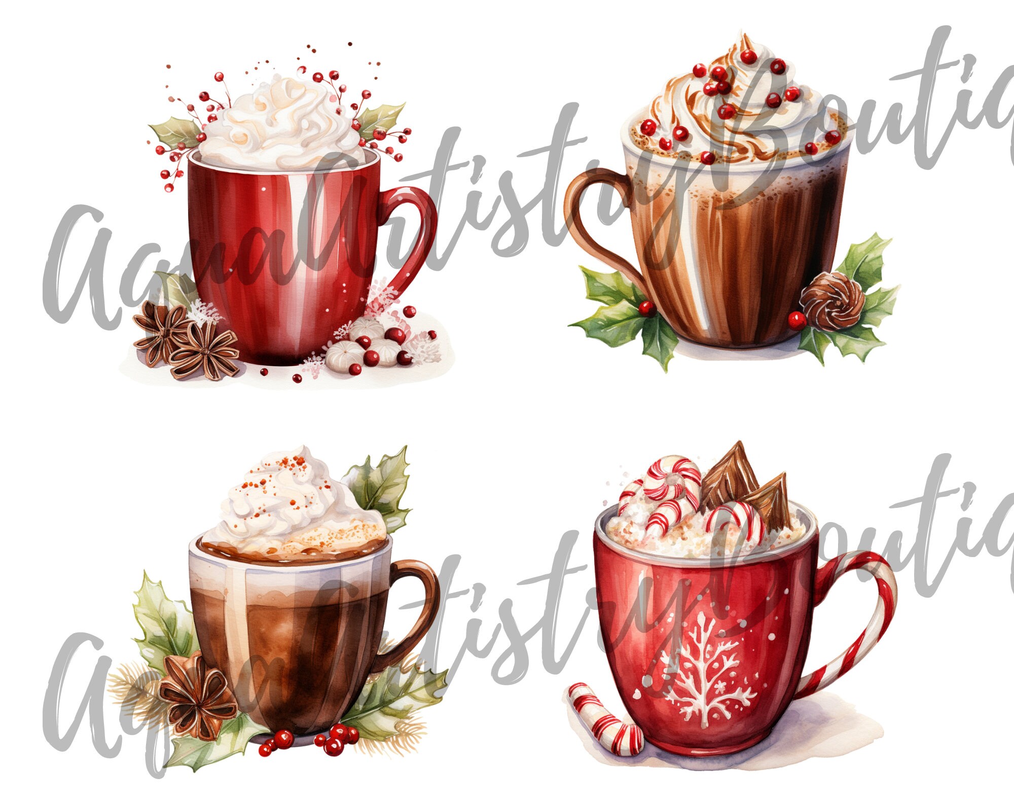Watercolor Christmas Hot Chocolate Digital Download Wall - Etsy