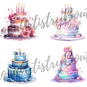 Watercolor Birthday Cake | Digital Download | Wall Art | Watercolor ...