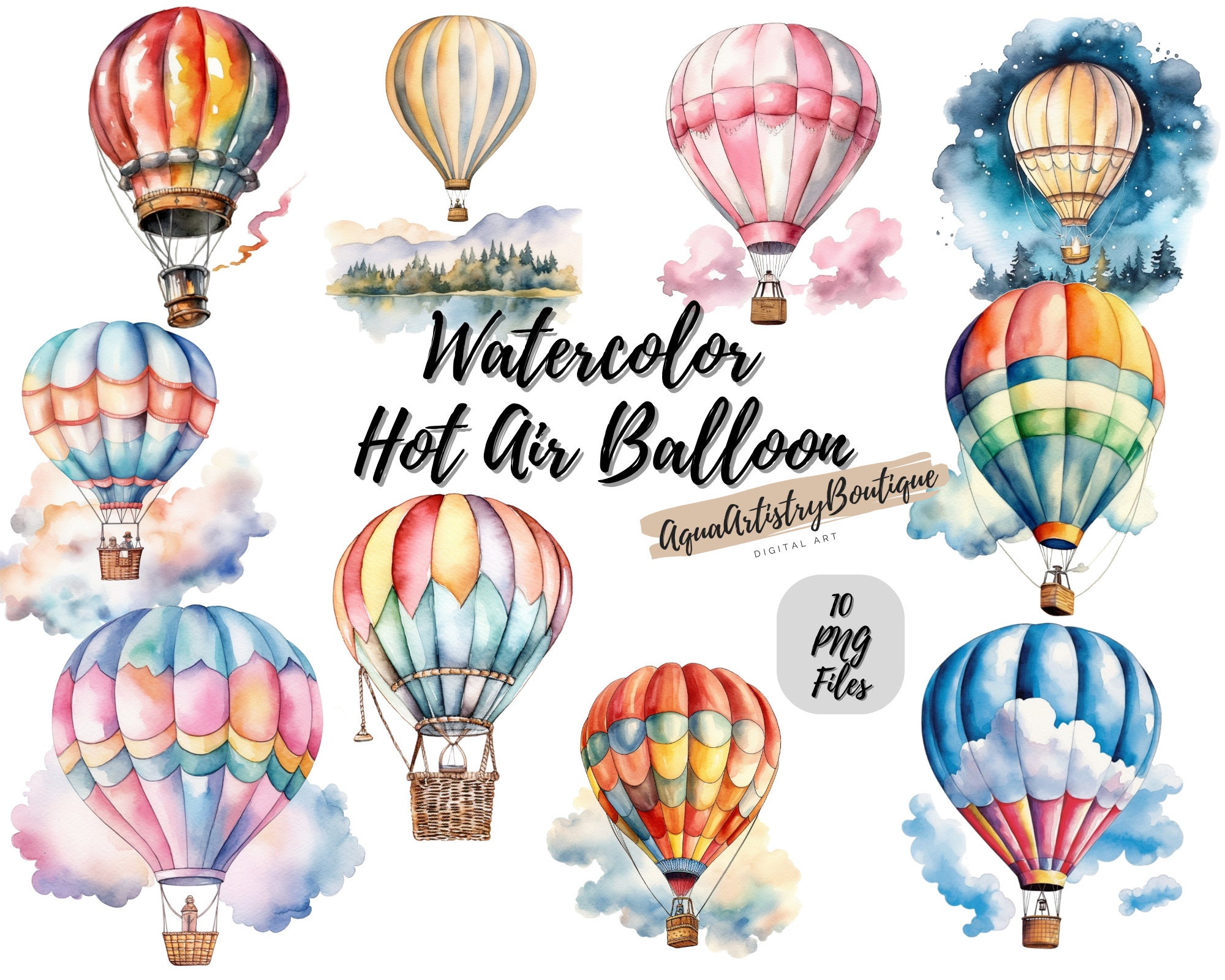 Watercolor Hot Air Balloon Digital Download Watercolor - Etsy