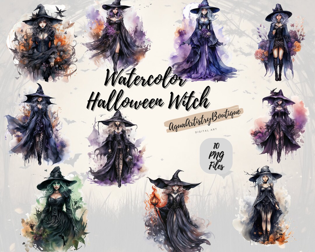 Watercolor Halloween Witch Digital Download Watercolor Clipart Witch ...