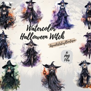 Watercolor Halloween Witch Digital Download Watercolor Clipart Witch ...