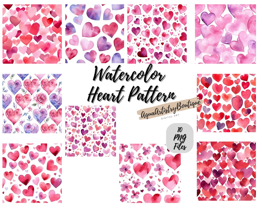 Watercolor Heart Pattern | Digital Download |wall Art |watercolor ...