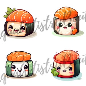 Watercolor Kawaii Sushi | Digital Download | Wall Art | Watercolor ...