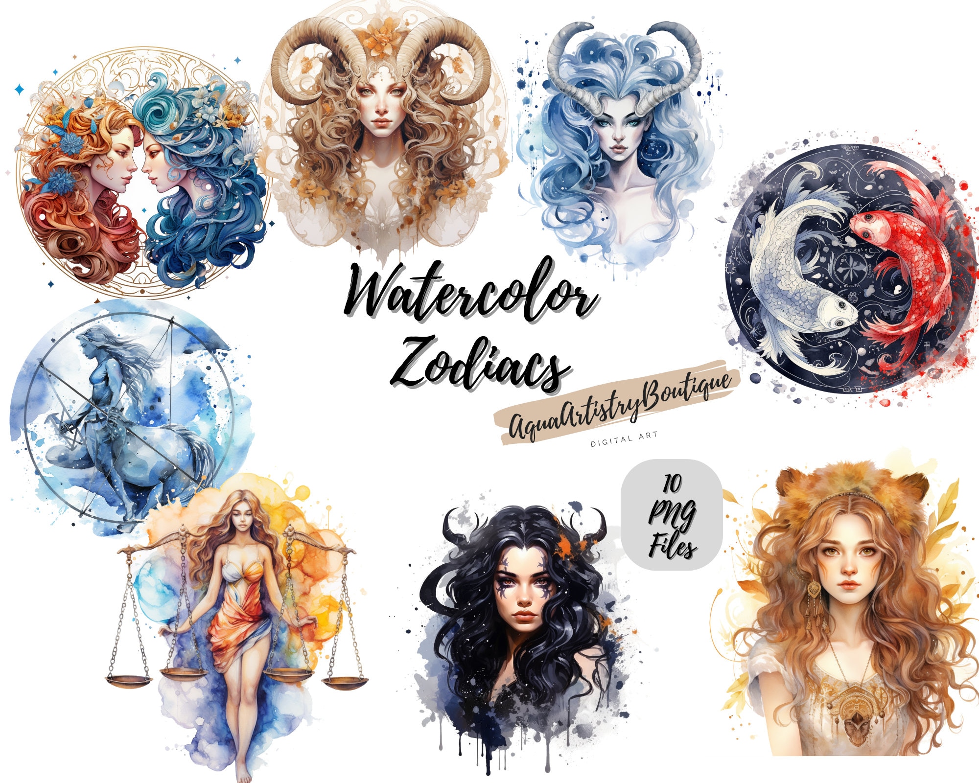Watercolor Zodiac Signs Digital Download Wall Art - Etsy